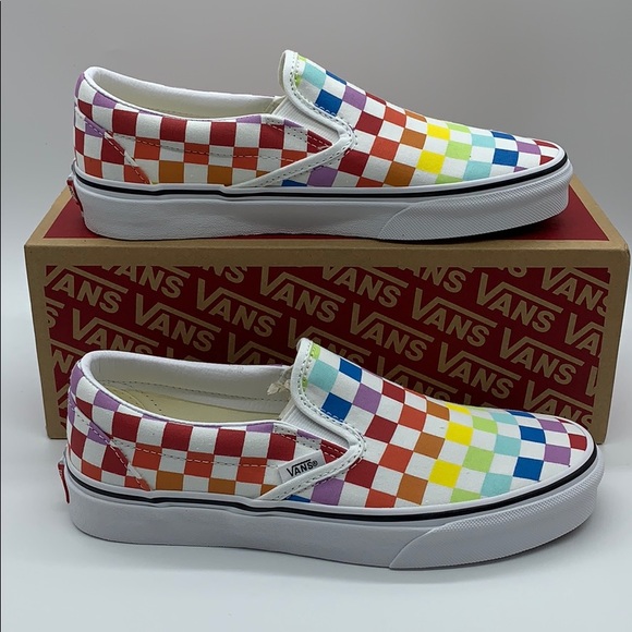 Vans | Shoes | Vans Classic Slip On Checkerboard Rainbow Mens | Poshmark